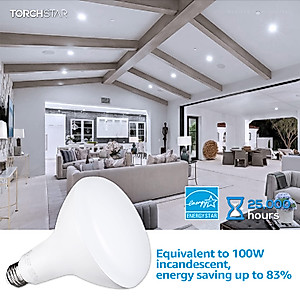 TORCHSTAR BR40 LED Light Bulbs, Indoor Flood Light Bulbs, Dimmable, 5000K Daylight, 100W Equivalent 17W, 1400lm, E26 Base, Recessed Can Light, Flicker-Free, UL & Energy Star Listed, Pack of 4