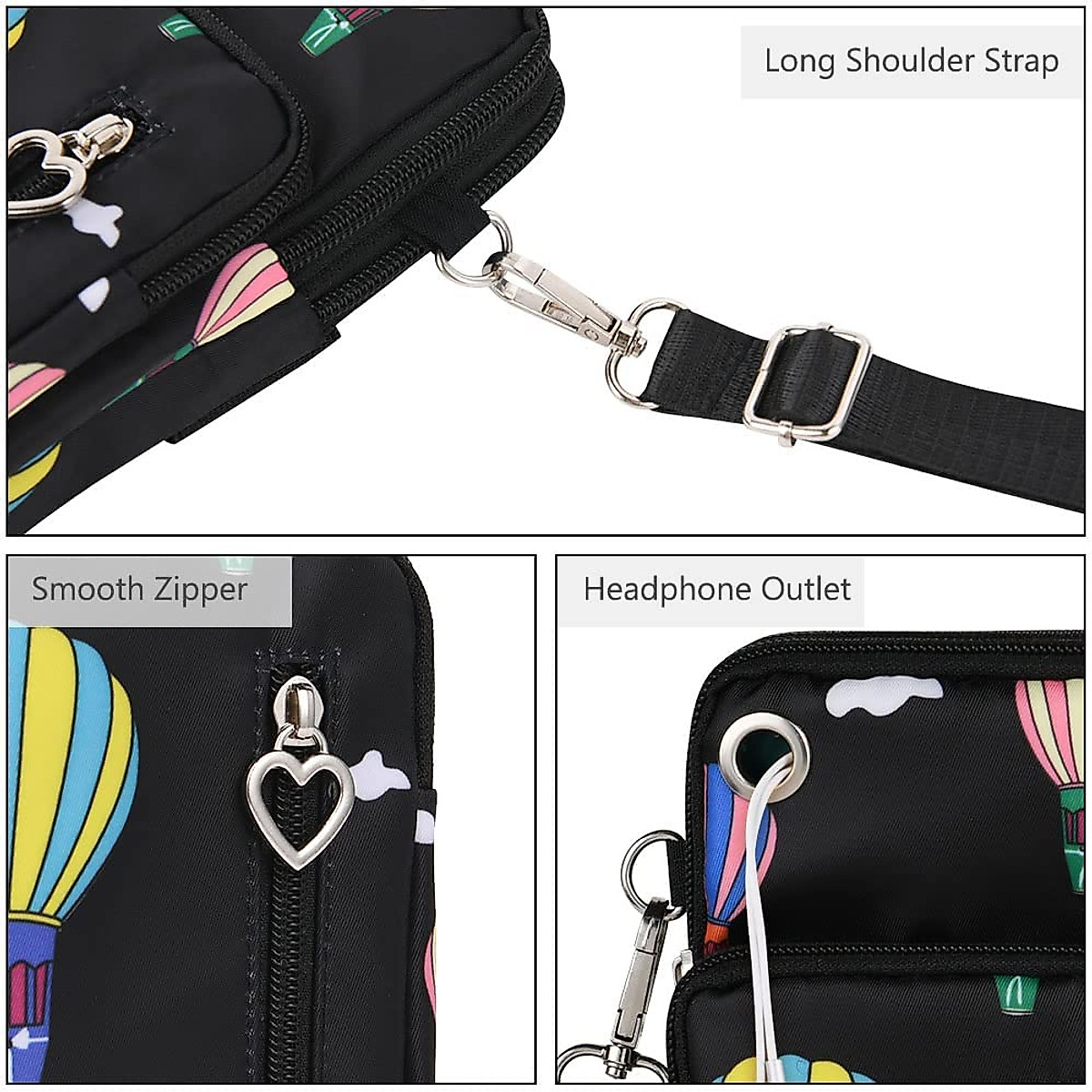 Small Crossbody Wallet Phone Bag, Nylon Cell Phone Purse, Travel Crossbody Bag Cell Phone Shoulder Bag Arm Bag Mini Wallet Purse, with Headphone Port (Balloon)