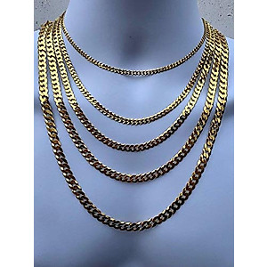 HarlemBling 14k Gold Over Solid 925 Sterling Silver - Men's Ladies Flat Cuban Chain - Made In Italy - 18-30" - 4mm 5mm 6mm 7mm 8mm - Necklace (20, 8mm)