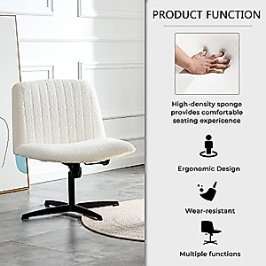 conforliving Armless Office Desk Chair No Wheels Vanity Chair Mid-Back Ergonomic Home Office Computer Chair Comfortable Adjustable Swivel Task Chair with Thickened Cushion（Velvet-Padded）
