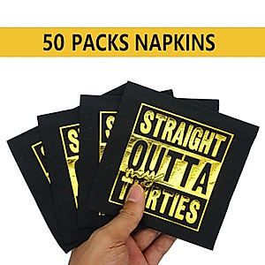 Straight Outta My Thirties Napkins,40th Birthday Napkin,Black Gold 40th Birthday Cocktail Napkins,ZJ 40th Birthday Party Decorations,Cheers to 40 Years, 40 Fabulous(5 x 5 In,Gold Foil 50-Pack)