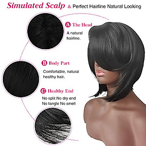 SCENTW Short Cut Bob Synthetic Wigs for Women Heat Resistant Costume African American Wigs with Side Bangs Natural Black Full Wigs Look Real (8764 BLACK)