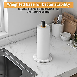 Paper Towel Holder Countertop, Jesginboo Kitchen Paper Towel Holder Stand with Natural Marble Base for Standard and Large Size Rolls (Black, 1 Pack)