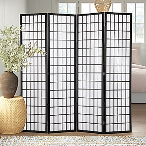 Room Divider Panel, 4 Panel Partitions and Dividers Freestanding, 6FT Room Dividers and Folding Privacy Screens, Room Divider Screen, Plum Blossom Shoji Screen for Home Office Bedroom, White