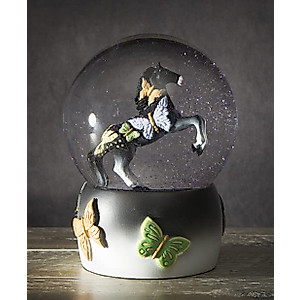 Ebros Gift Trail of Painted Ponies Western Metamorphosis Butterflies Black Beauty Horse Glitter Water Globe 5.25" Tall Farmhouse Ranch Cabin Country Snow Globes Collectible Figurine