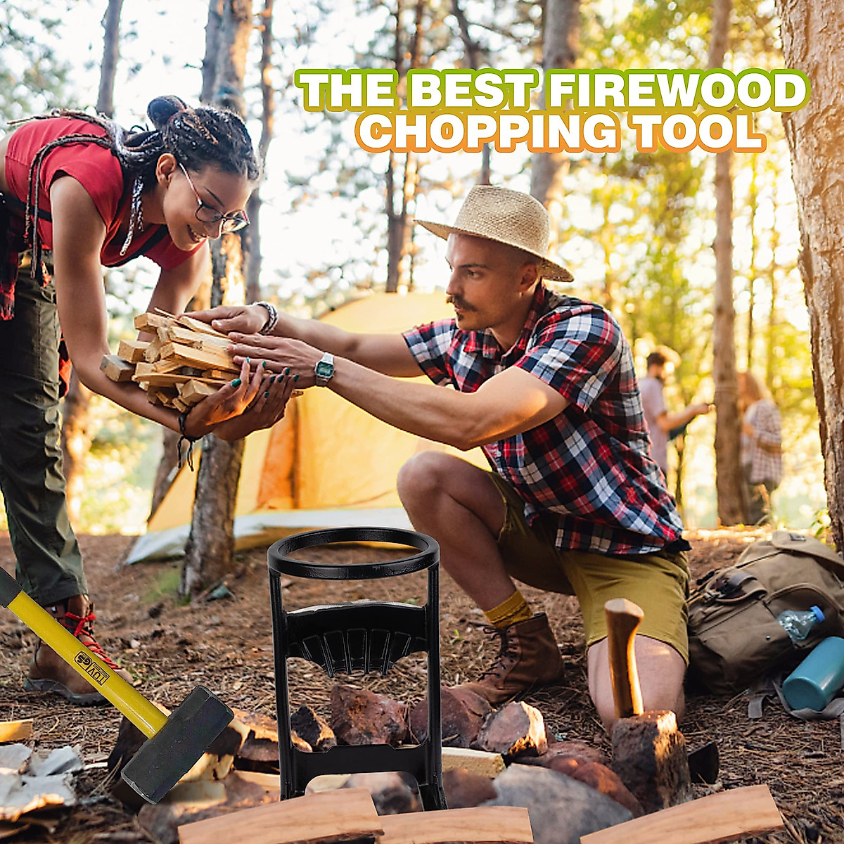 Yan Ran Firewood Kindling Splitter - Manual Wood Log Splitter Firewood Cutter - Cast Iron Wood Splitter Wedge for Home, Campsite (6.5&quot; DIAM.)