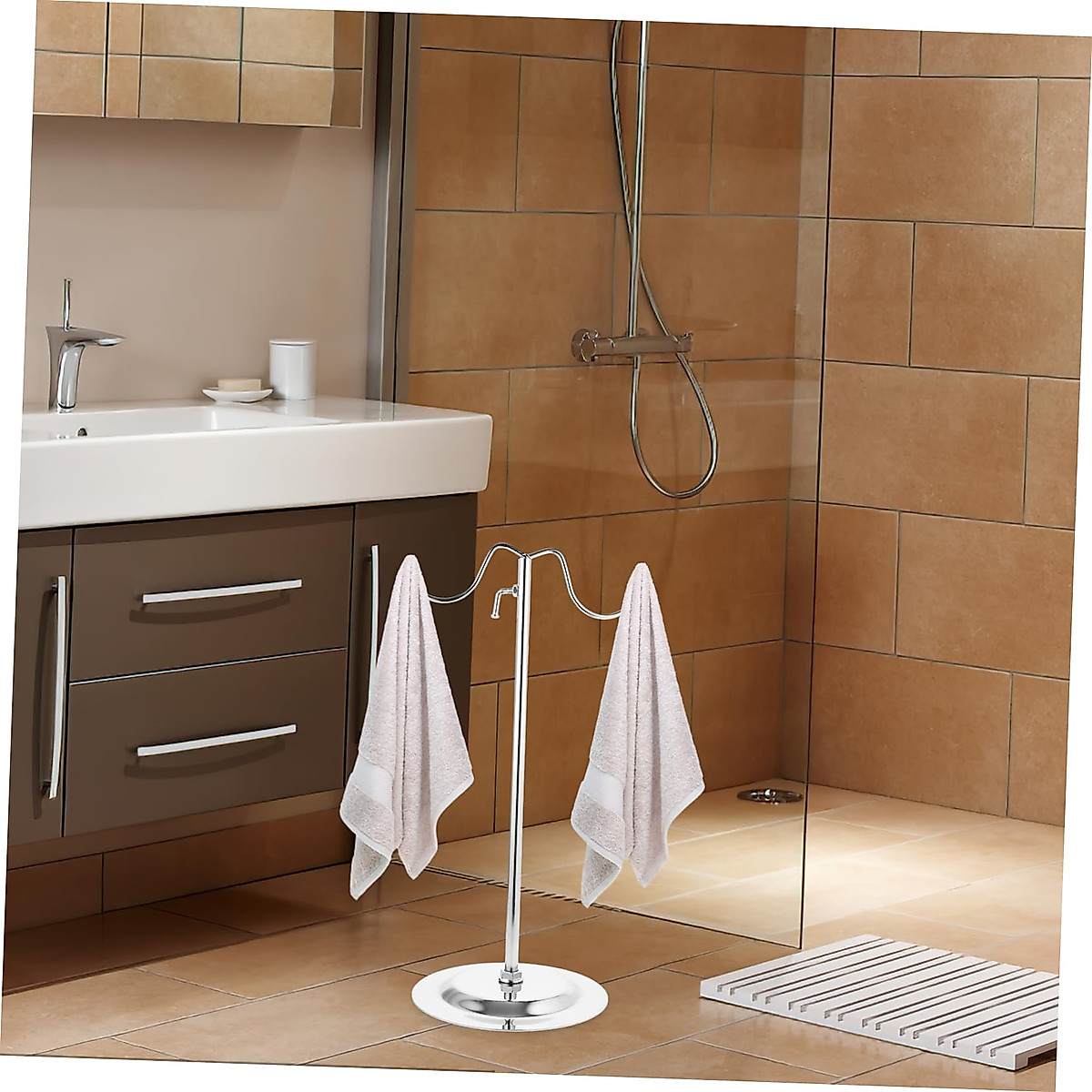 Anneome Bath Towel Rack Towel Rail Bag Rack Round Bottom Vertical Metal Hangers Bags Tower Hanger Dressing Table Kitchen Towel Rack Balance Stainless Steel No Punching