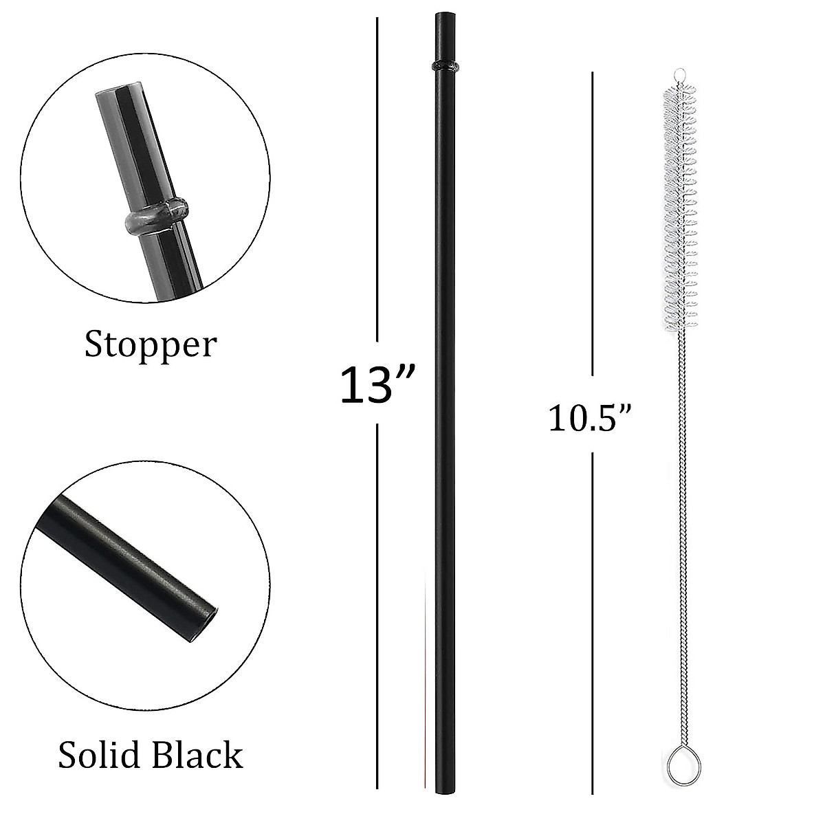ALINK 13 inch Extra Long Reusable Plastic Black Straws, 12-Pack Tumbler Straws for Stanley Cups, 1 Gallon, 64 oz 40 oz 32 oz Water Bottles, Pack of 12 with Cleaning Brush