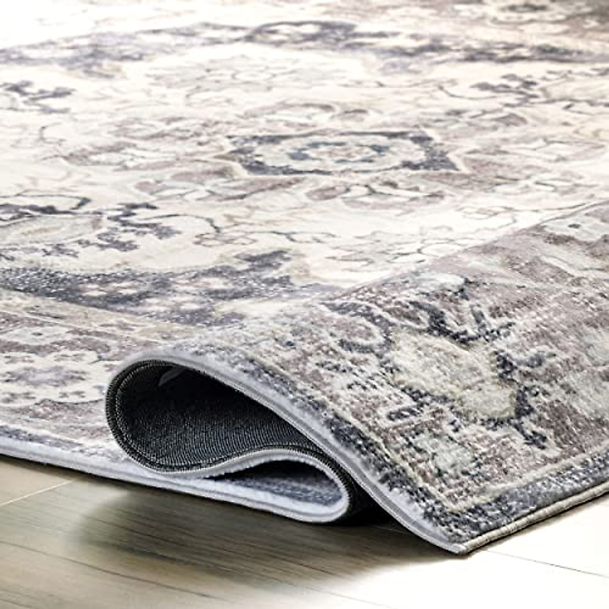 nuLOOM Josephine Distressed Floral Medallion Area Rug, 4' x 6', Grey