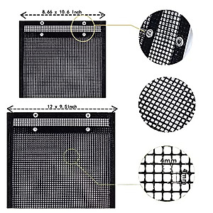 Hylfenis BBQ Mesh Grill Bags for Outdoor Grill, 2PACK Non-Stick Mesh Bags for Grilling,12 x 9.5Inch, 8.66 x 10.6 Inch-Charcoal,For Pellet Smoker BBQ Grilling