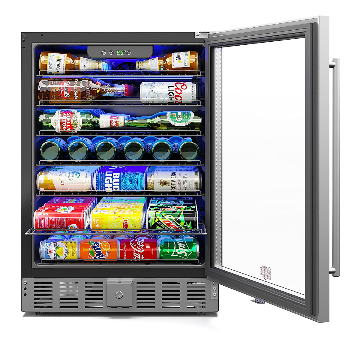 KoolMore 23.4” Inches Small Built-In Glass Door Refrigerator and Beverage Cooler for Soda Cans, 6 Wire Shelves, Adjustable Temperature Range [5.1 Cu. Ft.], 24" Inch (KM-BIR5C-GD)
