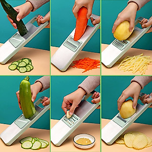Suuker Mandoline Slicer for Kitchen, Cheese Grater Vegetable Spiralizer and Veggie Slicer for Cooking, Food Slicer, Kitchen Gadgets Organizer Included (6 in 1, Green)