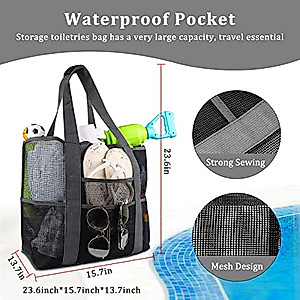 Big Shower Bag,Shower Caddy Portable, Large Hanging Portable Tote Beach Bag Basket Pocket For College, Dorm, Gym, Beach, Bathroom Pool Waterproof Bag-Big Size 23.6inch, Black, SH-01