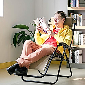 WEGO Zero Gravity Chair, Lawn Chair Flolding Recliner Lounge Chair with Removable Pillow and Side Table,Beige