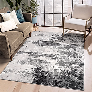 Abstract Area Rug 8'x10', Large Living Room Rug Machine Washable Rug Modern Area Rug Non-Slip Low Pile Rugs Accent Carpet for Bedroom, Kitchen, Home Office, Gray