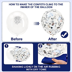 144PCS Navy Blue Silver Balloons Garland Kit, 18 12 10 5 inch Blue White Balloons and Silver Confetti Balloon Garland, Navy Silver White Balloons for Graduation Birthday Baby Shower Wedding Party