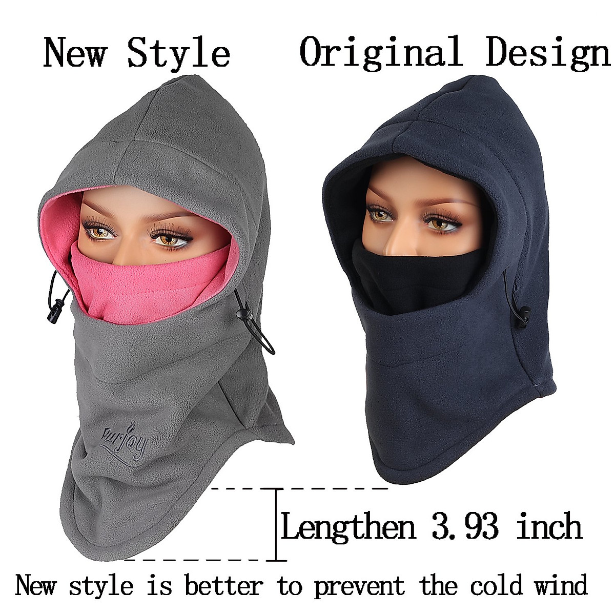 Purjoy Warm Fleece Balaclava Hood Police Swat Ski Bike Wind Stopper Full Face Mask Hats Neck Warmer Outdoor Winter Sports Snowboarding Cap(Grey+Rose)