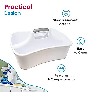 Lavo Home Bath Caddie White - Totes with Divided Compartments and Handles for Organizing, Storing & Carrying Cleaning Supplies and Bathroom Accessories (Large Cleaning Caddy)