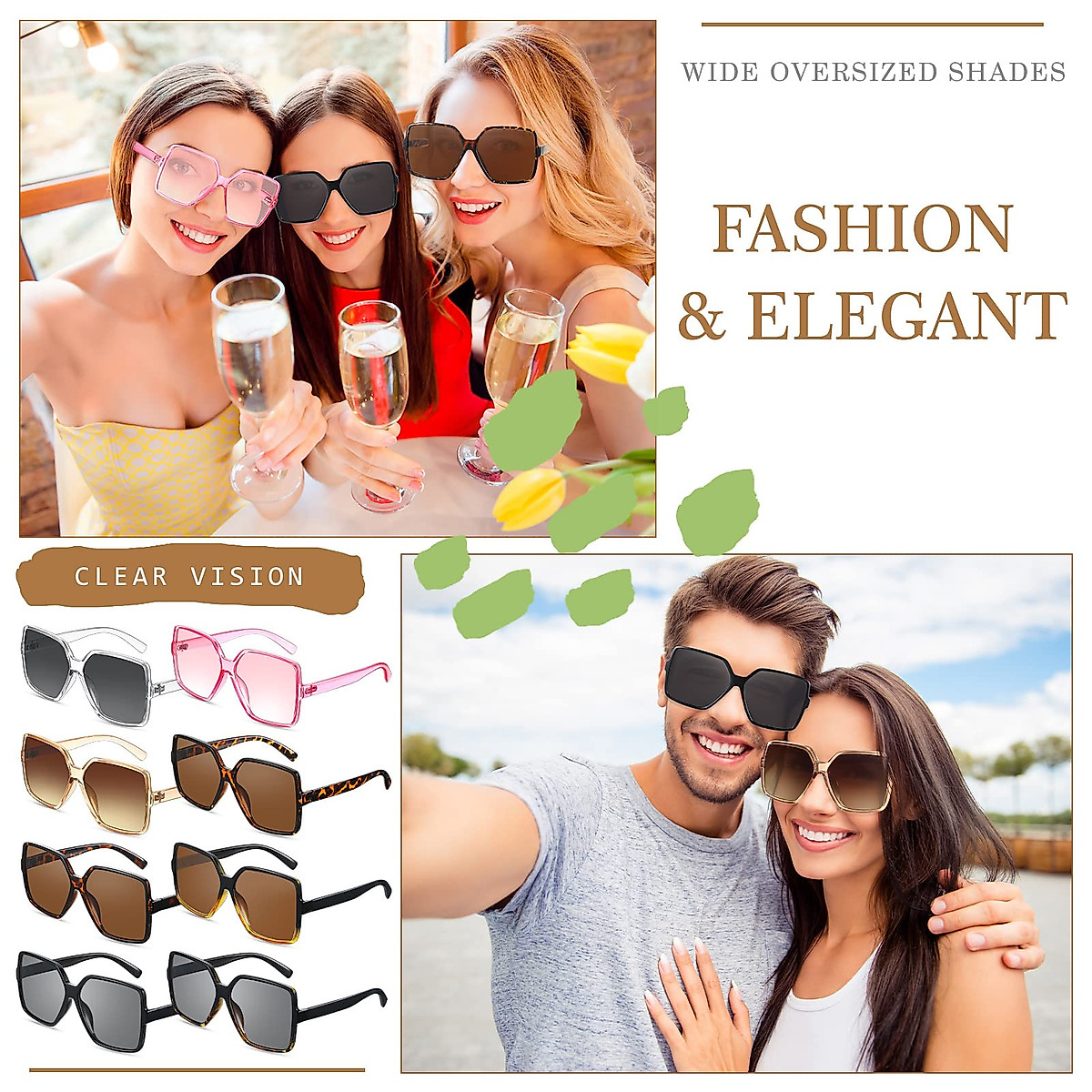 Xuhal 20 Pairs Women's Square Oversized Sun Glasses Retro Wide Flat Top Sunglasses UV Protection Trendy Shades for Women, Assorted Styles