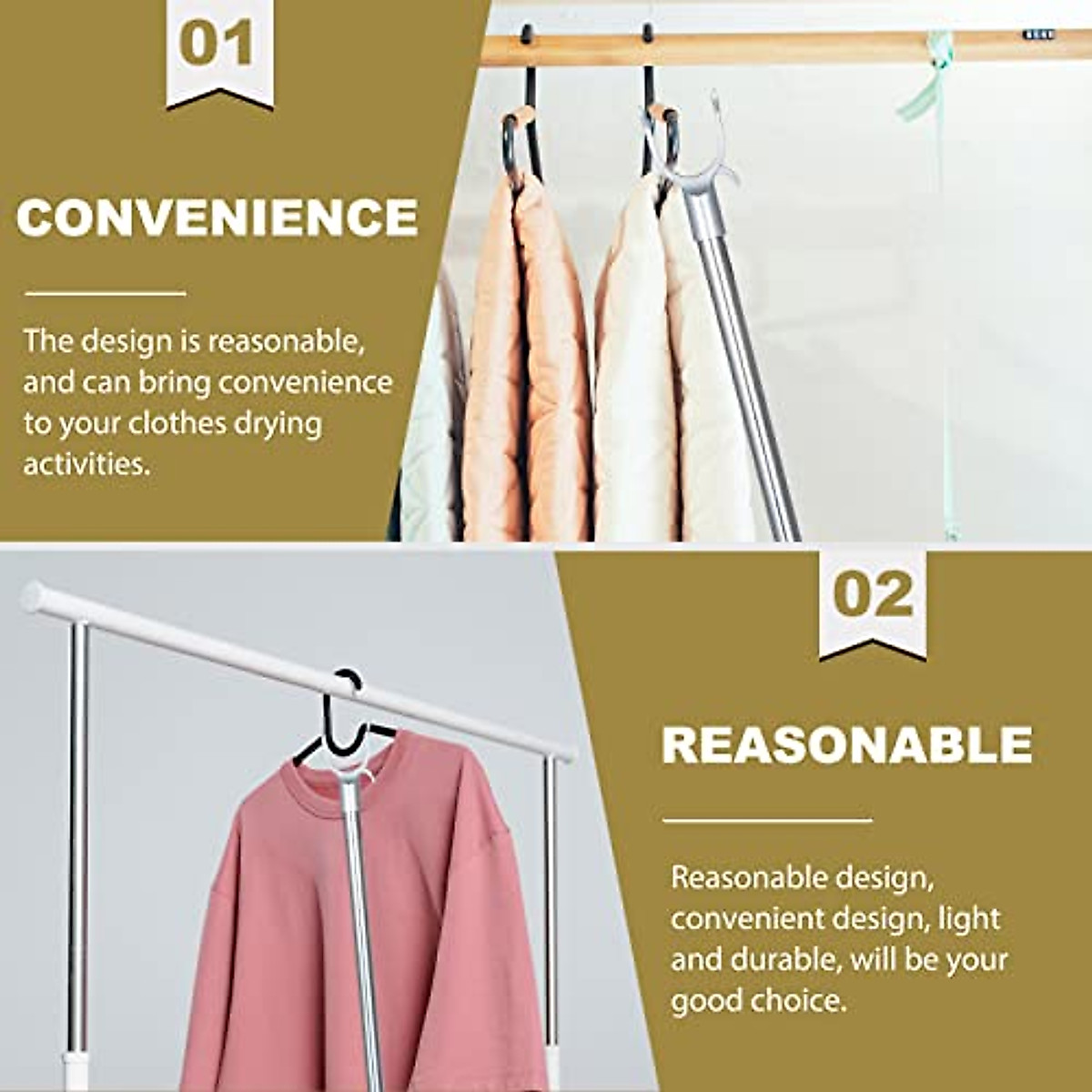 Homoyoyo Clothes Rack Multi Functional Clothes Pole Clothes Hanger Rod Wardrobe Hook Pole Splicing Pole Hook Home Balcony Clothing Reach Pole Garment Pole Outdoor Apparel Closet Rod