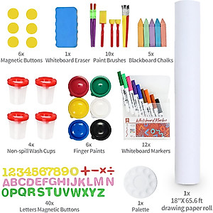 FLYING OLLY Deluxe Kids Art Easel(Solid Pinewood), Tri-Sided Toddler Easel w/Blackboard, Whiteboard& Chalkboard,1 Paper Roll, and Art Supplies(86-in-1 Set) for Toddler Kids 3-9 for Daycare, Kids Room