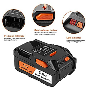 ARyee 2PACK 18-Volt 5.5Ah Lithium Ion Battery Replacement for RIDGID R840087 R840083 R840086 R840084 AC840085 AC840087P RIDGID 18V Drill (2)