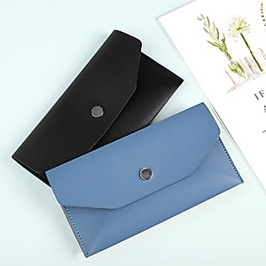 SKYDUE Cash Envelopes, PU Leather Money Envelopes for Cash, Reusable Money Pouch Bag for Cash Saving, Waterproof Cash Envelope Wallet, Budget Cash Envelopes, 2 Pieces (Blue & Black）