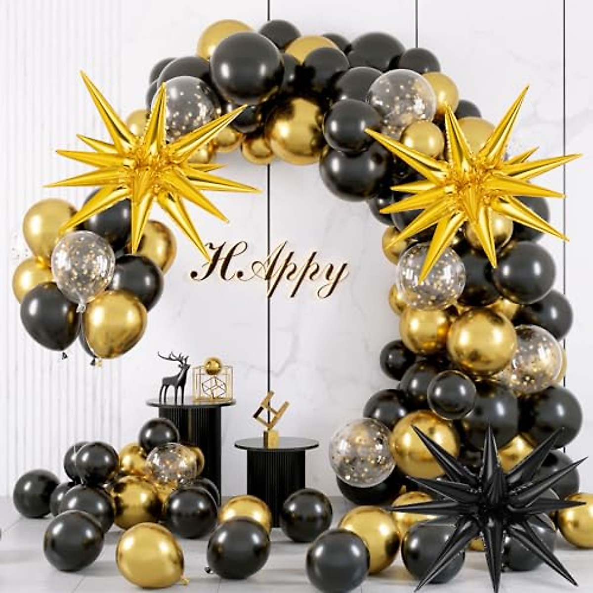 105 Pcs Black and Gold Balloons Kit, 22 Inch Gold Explosion Star Aluminum Foil Balloons Confetti Balloon for Birthday, Graduation, New Year, Wedding, Baby Shower, Party Decorations Supplies