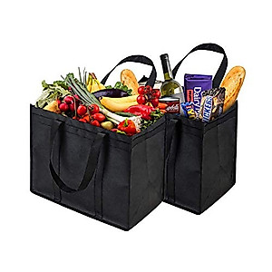 NZ home XL Reusable Grocery Shopping Bags, Heavy Duty Shopping Tote, Stands Upright, Foldable, Washable (Black 3 Pack)