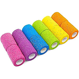 Self Adhesive Wrap, Glitter Cohesive Vet Tape for Pets (3x180 in, 12 Pack)