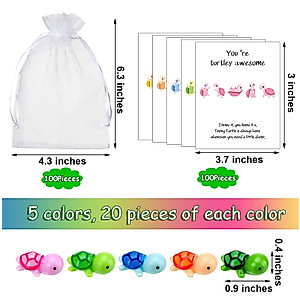 100 Sets Inspirational Gift Include 100 You're Turtley Awesome Animal Pun Thank You Note Cards Greeting Card 100 Mini Sea Turtle Figure 100 Organza Bags for Coworkers Appreciation Pocket Favors