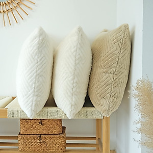 JOJUSIS Pack of 2 Faux Fur Plush Decorative Throw Pillow Covers Couch Cushion Case Soft Fluffy 3D Striped Double-sided Pillowcases (White, 18 x 18-Inch)