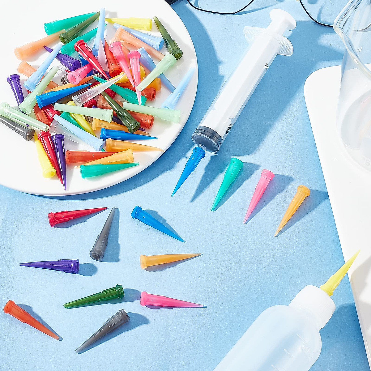 GORGECRAFT 14 Colors 112PCS Plastic Tapered Glue Liquid Dispenser Pinhead Blunt End Needle Tip Dispensing Fill Needles Dispensing Tips for Refilling Glue Fluid Precisely