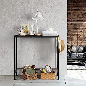 Small Console Table Black Entryway Table Modern Narrow Long Sofa Table Skinny Hallway Table Thin Behind Sofa Table Console Tables for Entryway 31.5 Inch with 2 Hooks, Sofa Side Display for Hallway