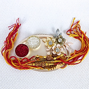 CRAFTONE Set of 12 Beautiful Assorted Design Traditional Rakhi for Brother, Designer Rakhi Set for Raksha Bandhan, Rakhi Thread Bhaiya Bhabhi Sister Rakhi Band for Rakshabandhan with Roli Chawal