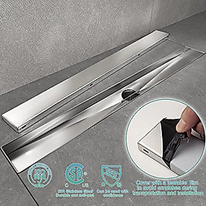 SR SUN RISE 24 Inch Linear Shower Floor Drain with Extra PVC Shower Drain Base, Rectangle Shower Drain with Tile Insert Grate and Hair Strainer Adjustable Leveling Feet, Brushed 304 Stainless Finished