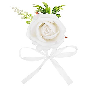 Garneck Wrist Flower Wedding Decor Wrist Corsage Bridesmaid Bracelets Corsage Wristlet Band Bridesmaid Wrist Chains Wrist Corsage Flowers Wedding Dress Plastic Decorative Flower White
