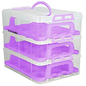 DuraCasa Cupcake Carrier | Premium Upgraded Model Holds Cupcakes Steadier | Stacking Cupcake Storage Container | Use 1, 2, or 3 Tiers (Purple)