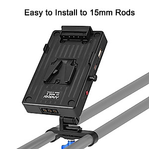 dsfen V Mount Battery Plate V Lock Battery Adapter Plate 65W PD Fast Charging with 15mm Rod Clamp Adjustable Arm 8V/12V/15V DC Outputs Output Accessories Replacement for Sony DSLR Camera