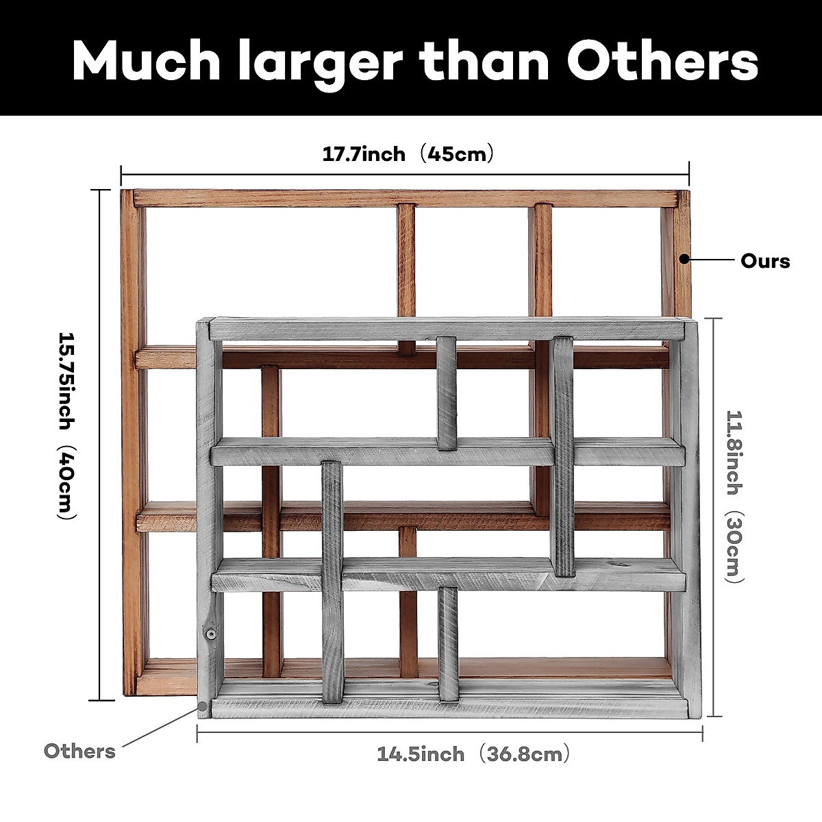 FIRMINANA Rustic Shadow Box Shelf,17.7x15.7-Inch Wall-Mounted (Vertical or Horizontal),9-Slot Rustic Wood Floating Shelves,Lightweight Solid Wood Display Shelf for Shot Glass (Brown)