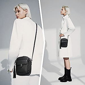 Keyli Double Zipper Crossbody Cell Phone Purse Fashion Lightweight Waterproof Leather Crossbody Bag for Women Anti-theft Mini Travel Messenger Shoulder Handbag Wallet with Tassel Black