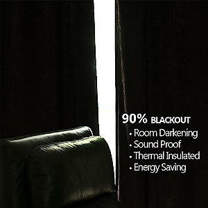 TAMGHO Crushed Velvet Curtains for Living Room 2 Panels Set, Room Darkening Black Velvet Window Curtain 84 inches Long with Lining, 37 inches Wide, Rod Pocket Drapes