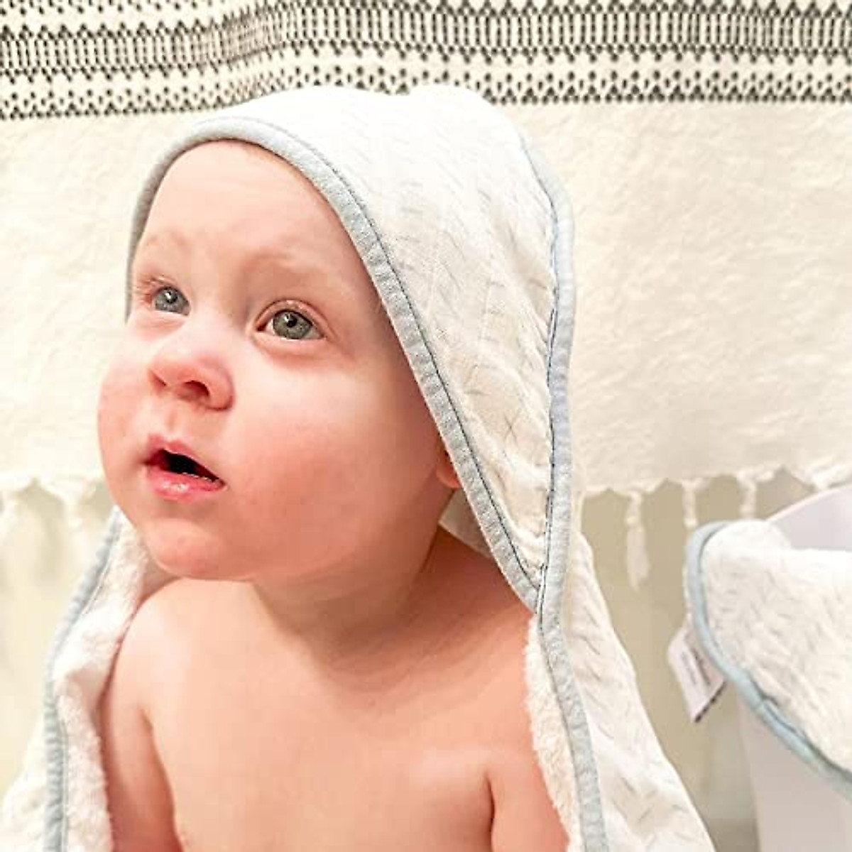 Bamboo Baby Hooded Towel and Washcloth Set, Perfect for Babies or Toddlers, Soft & Absorbent (Greenish)