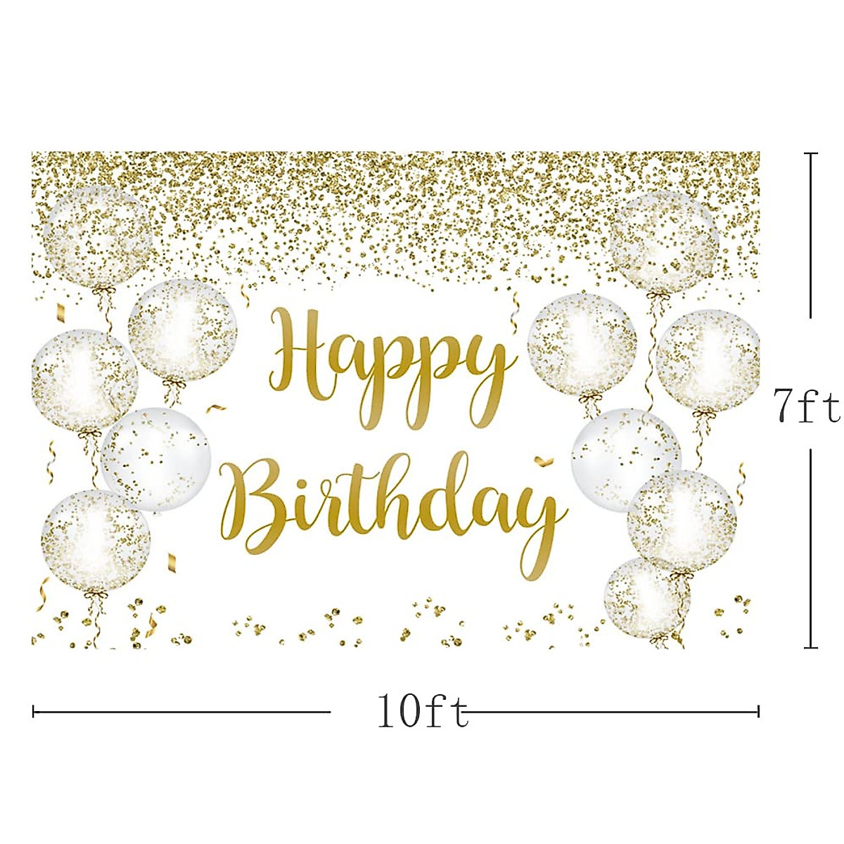 MEHOFOND 10x7ft White Gold Balloons Birthday Party Backdrop Confetti Balloons Gold Glitter Spots Girl Princess Bday Background Decoration Supplies Photo Booth Props