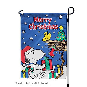 Flagology.com, PEANUTS® Merry Christmas Snoopy and Woodstock – Garden Flag 12.5" x 18", Outdoor Flag, Exclusive Premium Fabric, Officially Licensed PEANUTS®, Christmas