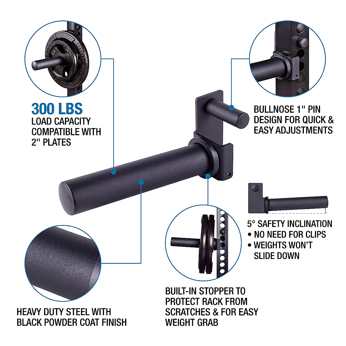 Amstaff Olympic Weight Plate Holder for Power & Squat Racks – Available 2x2 – 2.5x2.5 – 3x3 Inch Tube Sizes – 9-inch Weight Plates Horn Storage Attachment for Power Squat Rack – (Pair) (2.5" x 2.5")