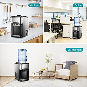 Water Dispenser for 5 Gallon Bottle, Top Loading Water Cooler with Built-in Ice Maker, Ice, Cold & Hot,12 Cubes/8Mins,Child-Safety Lock, LED Display,Stainless Steel