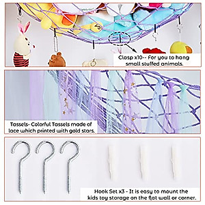 Unicorn Castle Stuffed Animals Hammock Net Toy Storage Organizer, Stuffed Animals Storage Toy Holder Boho Wall Hanging Décor for Nursery Kids Play Room Bedroom,White