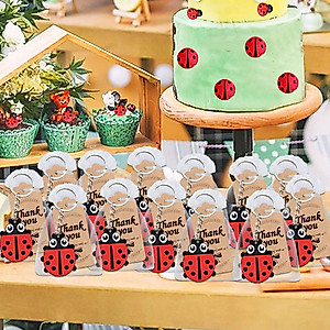 Elecrainbow 60 Pack Ladybug Party Favors Include 20 Keychains,20 Thank You Tags and 20 Goodie Bags for Ladybug Lover, My Little Ladybug Themed Party, Baby Shower, Birthday, Goodie Bag Fillers