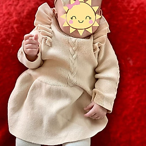 Toddler Baby Girl Knit Sweater Dress Cute Kids Solid Ruffle Long Sleeve Dresses Top Fall Winter Warm Outfits Clothes Apricot Ruffle 2-3 Years